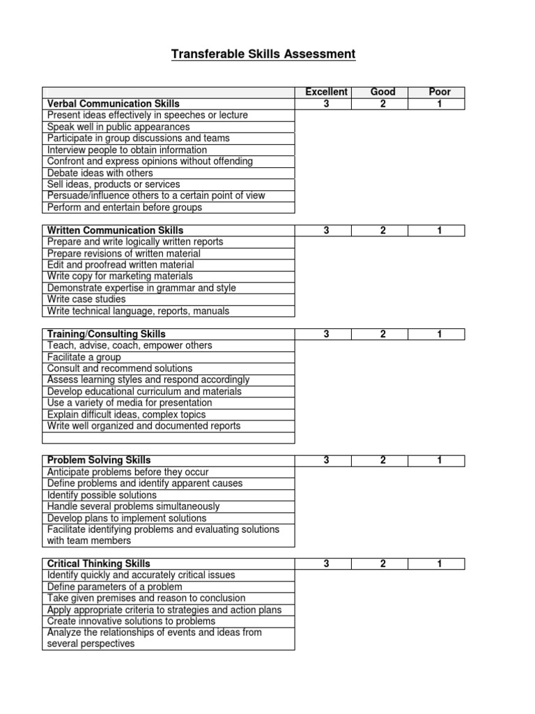 Transferable Skills Matrix Assessment | PDF | Information | Strategic ...