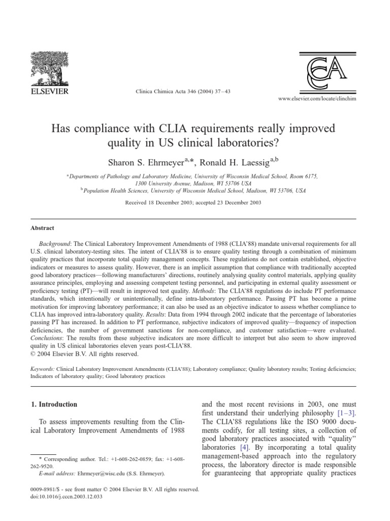 ESPECIFICACIONES CLIA | Medical Laboratory | Quality Assurance