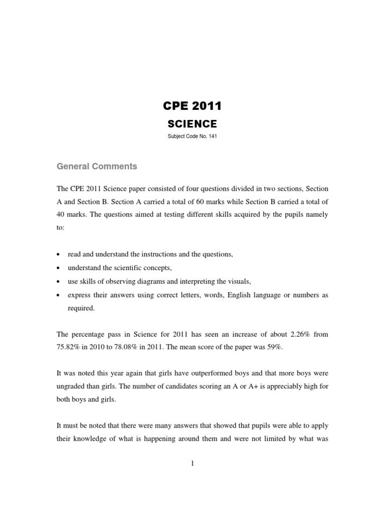 CPE 2011 Science Exam Analysis | PDF | Renewable Energy | Science
