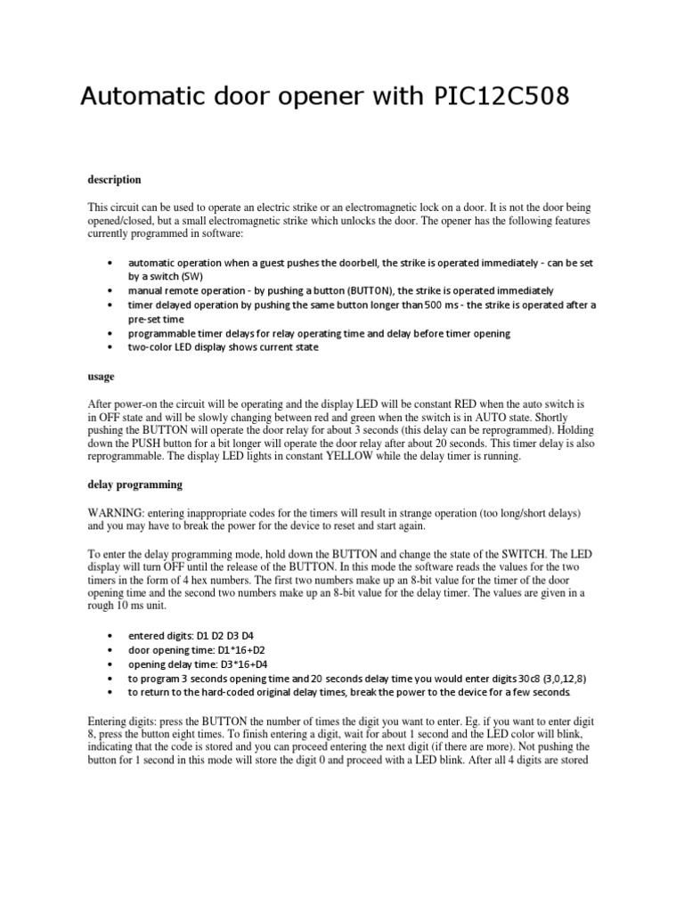 Automatic Door Opener With PIC12C508 | PDF | Pic Microcontroller | Timer