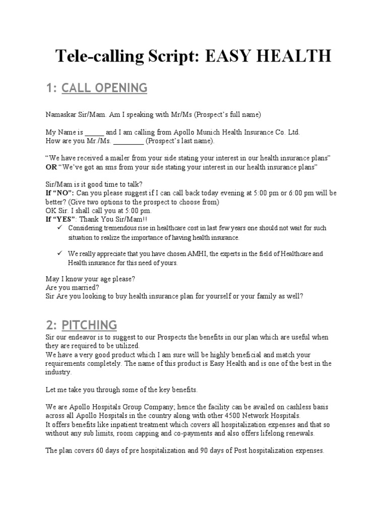 Tele Calling Pitching | PDF | Cheque | Insurance