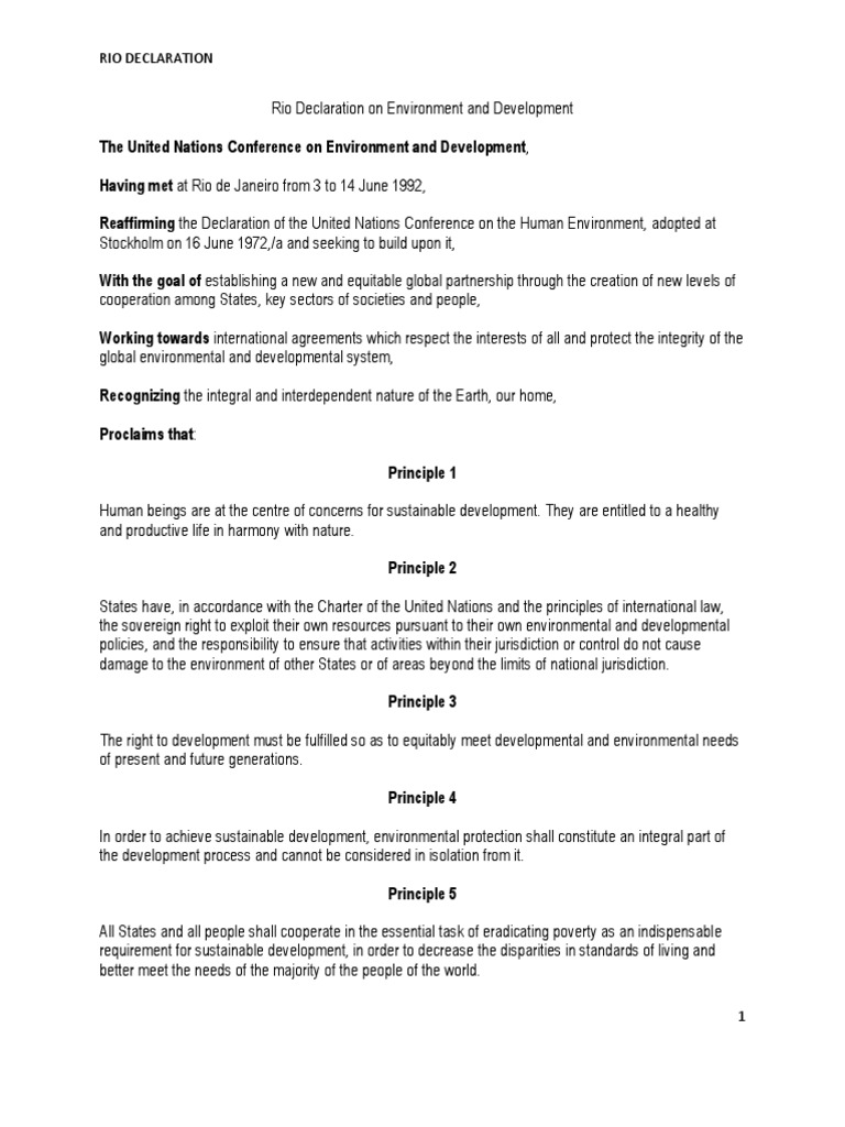 Rio Declaration On Environment and Development | Sustainability ...