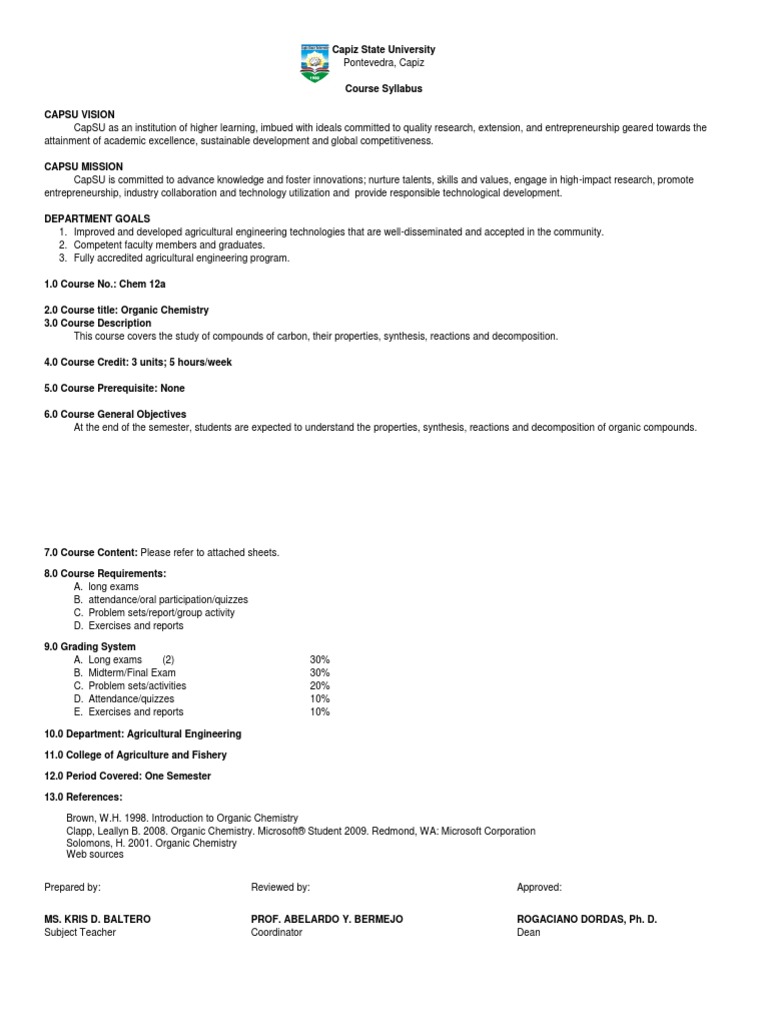Organic Chem Syllabus | Alkene | Molecules