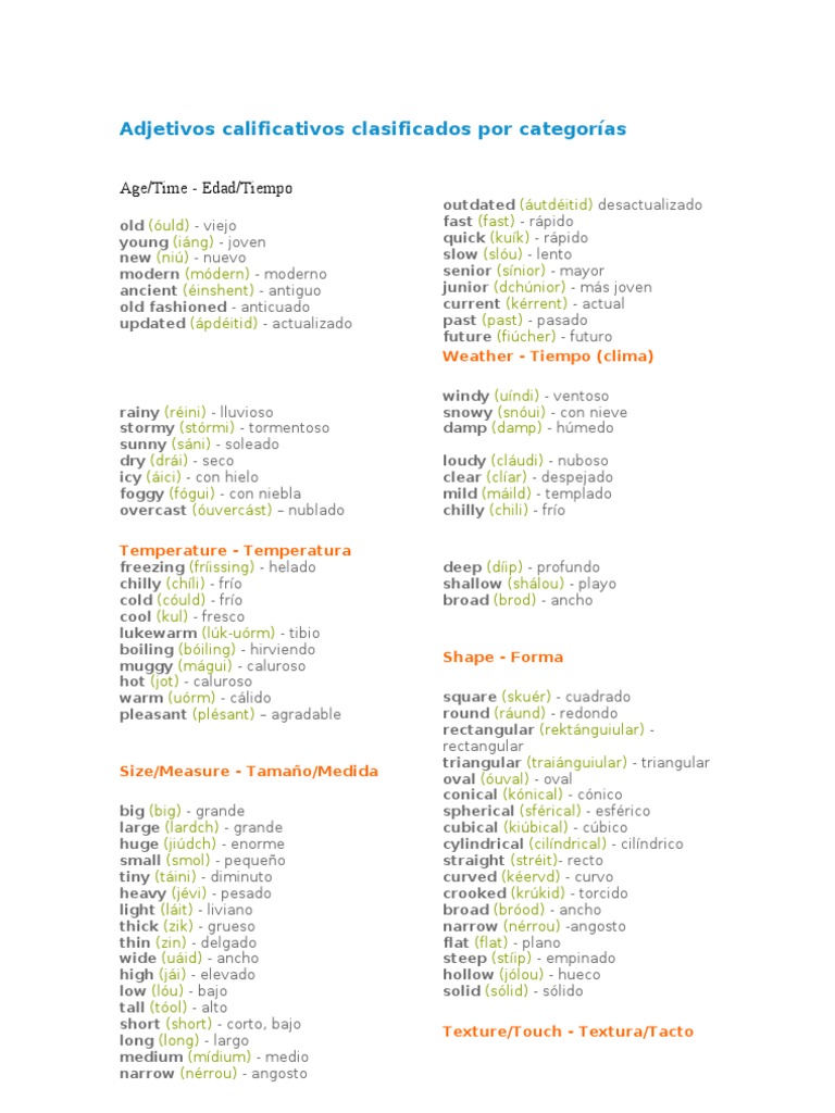 Adjetivos Calificativos