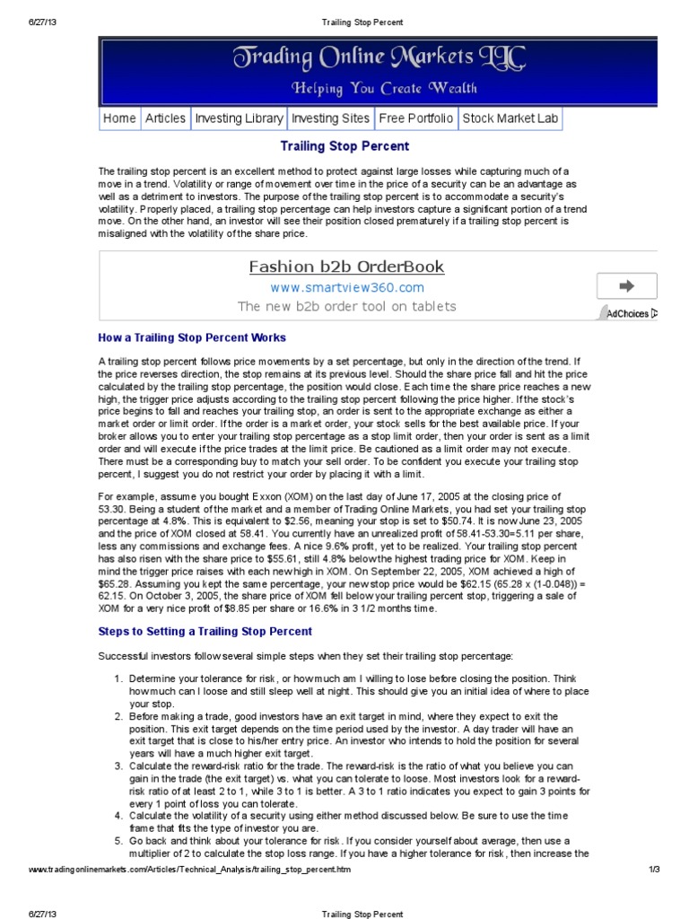 Trailing Stop Percent | PDF | Order (Exchange) | Financial Markets