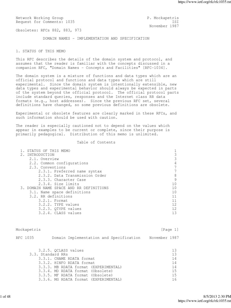 Rfc 1035 Pdf Domain Name System Port Computer Networking