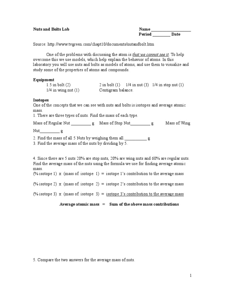 Nuts and Bolts LabName | PDF | Isotope | Mass