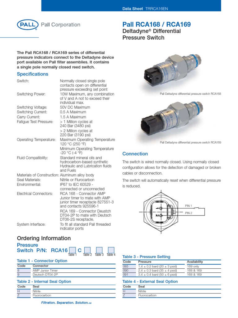 Diff Press Switch PALL PDF | PDF | Switch | Electrical Connector