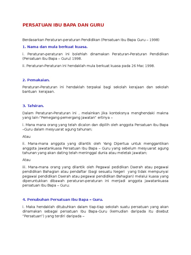 Persatuan Ibu Bapa Dan Guru PIBG | PDF