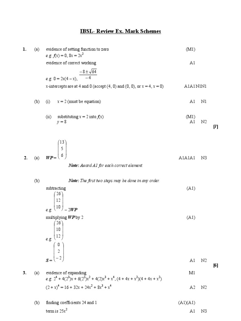 IB Math SL Review Mark Schemes | PDF | Sine | Trigonometric Functions
