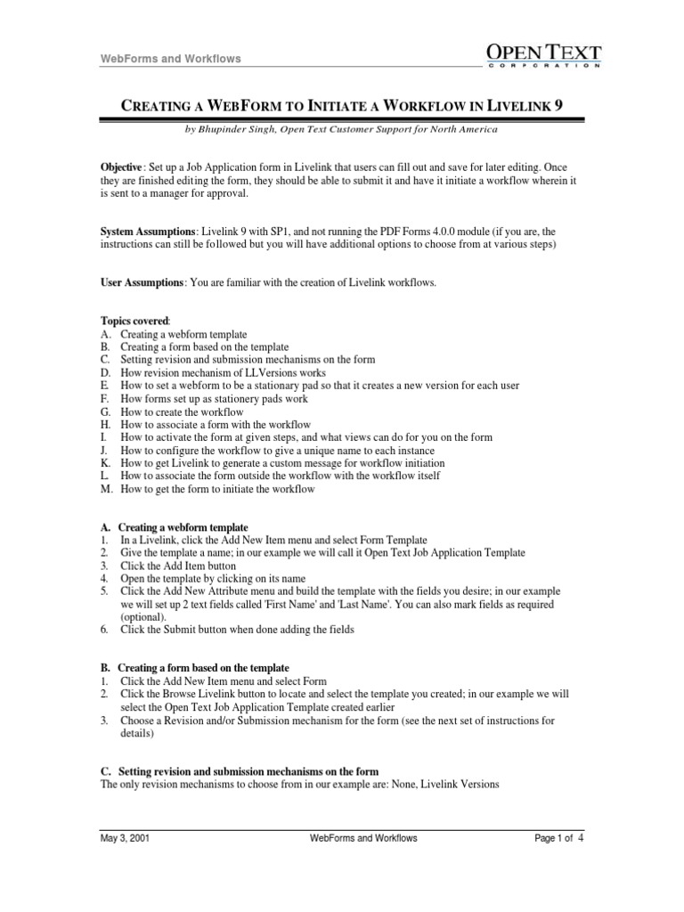 Creating A WebForm To Initiate A Workflow in Livelink 9 PDF | PDF ...