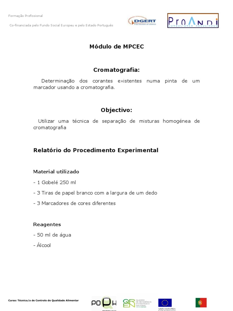 Relatório Do Procedimento Experimental 2 | PDF | Cromatografia | Natureza