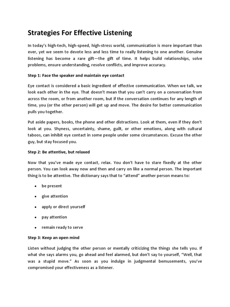 Strategies For Effective Listening | PDF | Nonverbal Communication ...