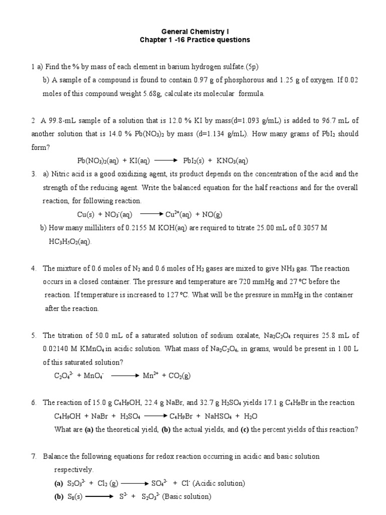 Analysis of General Chemistry Practice Questions | PDF | Properties Of ...