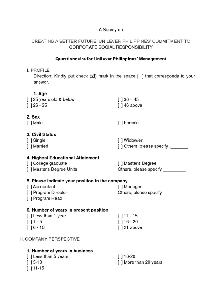 Questionnaires | Corporate Social Responsibility | Occupational Safety ...