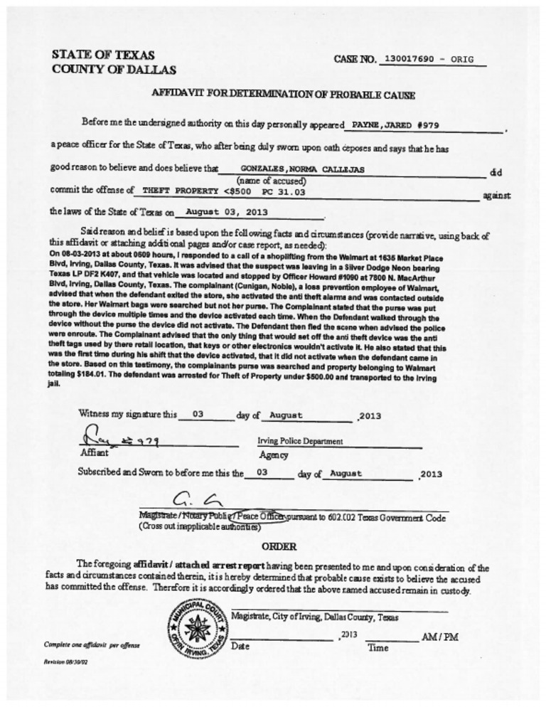 Texas Theft Probable Cause Affidavit | PDF | Common Law | Deviance ...