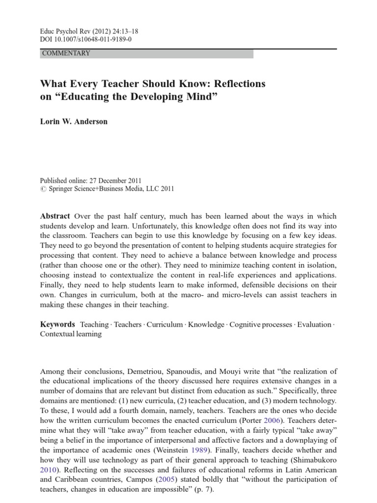What Every Teacher Should Know: Reflections On "Educating The ...