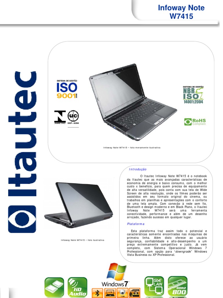 Manual Infoway Note W7415 Modelo Folder Novo R06 - 030810 - FDE | PDF