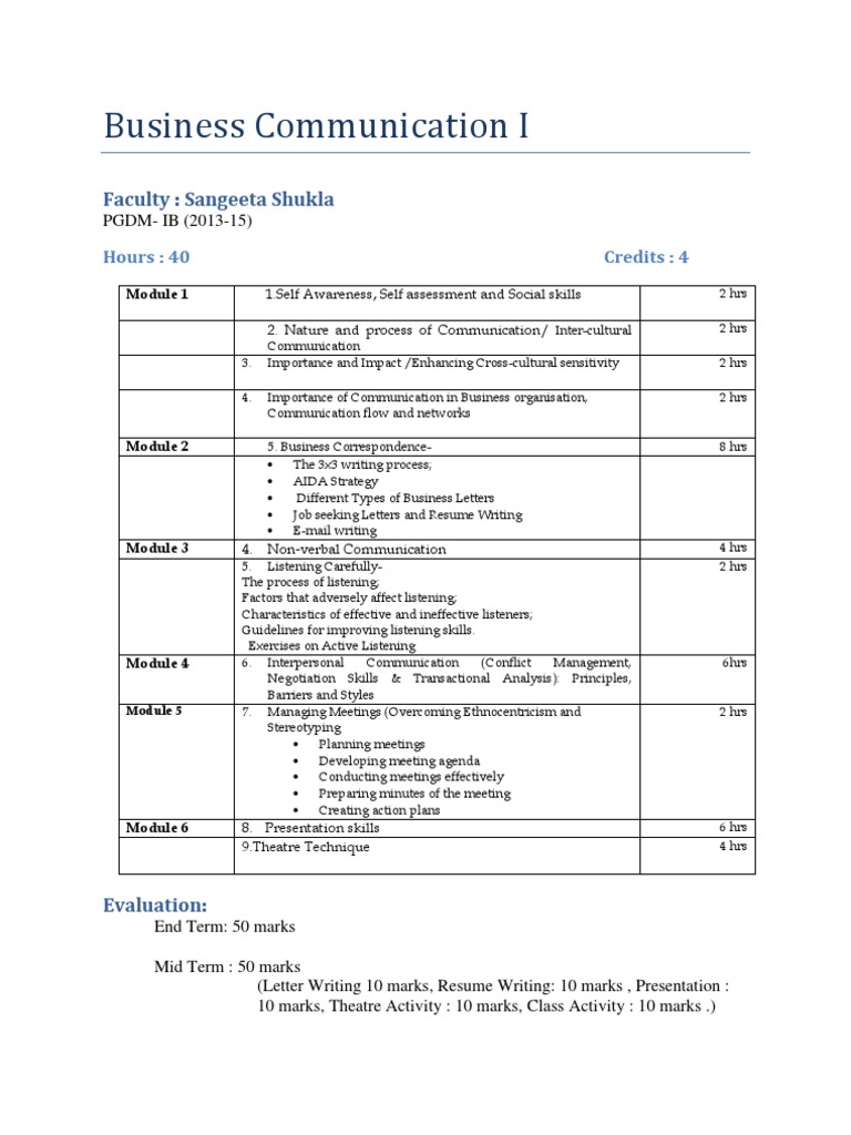 Business Communication Course Outline | PDF