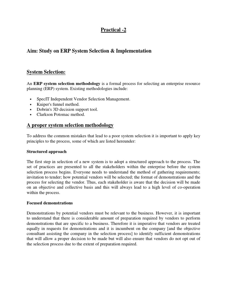 Study On ERP System Selection & Implementation | PDF | Business ...