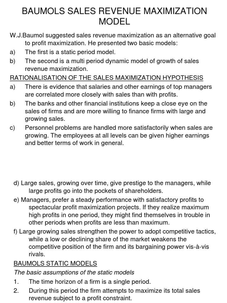 Baumol and Morris Models | PDF | Profit (Economics) | Demand