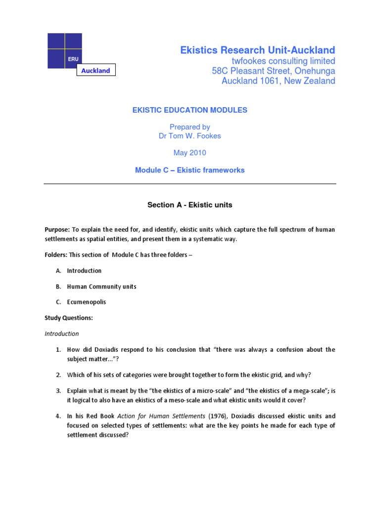 Ekistic Frameworks & Units Guide | PDF