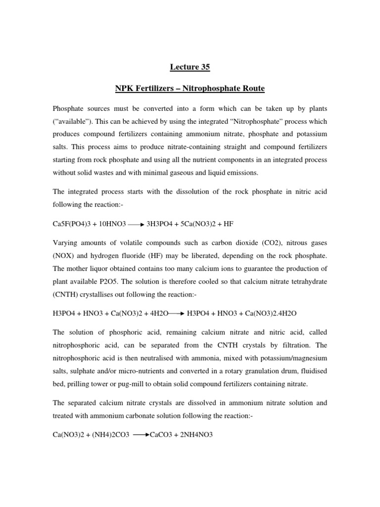 NPK Fertilizers - Nitrophosphate Route | PDF | Fertilizer | Solution