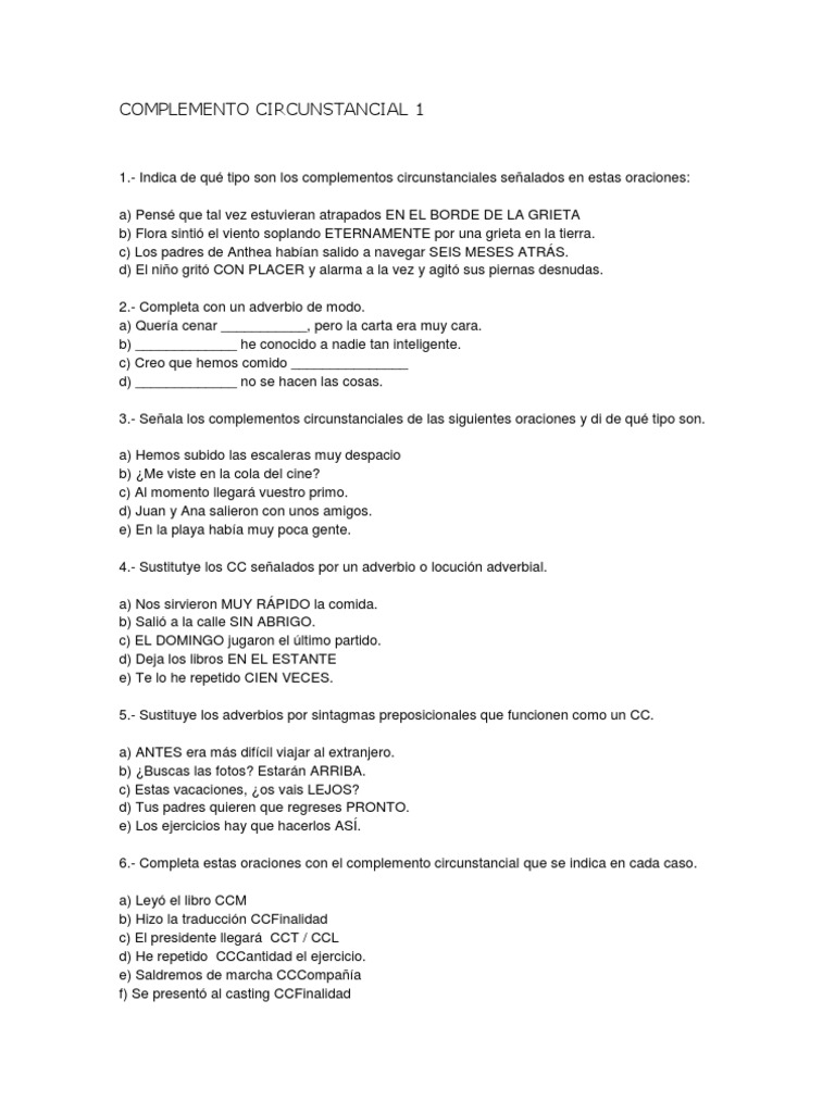 Complementos Circunstanciales en Oraciones | PDF | Adverbio | Asunto ...