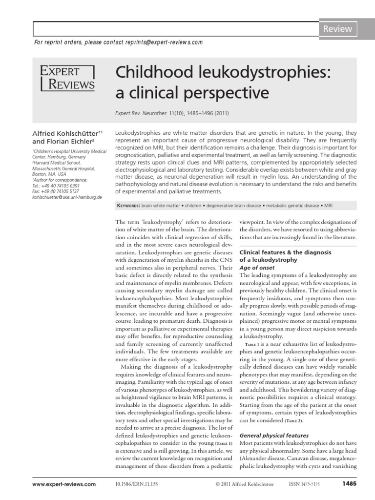Childhood Leukodystrophies: A Clinical Perspective: Review | PDF ...