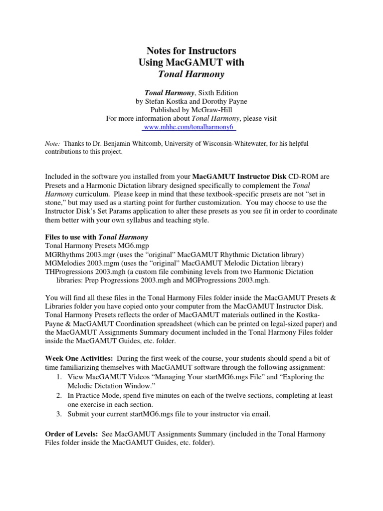 Notes For Instructors Using Macgamut With: Tonal Harmony | PDF ...