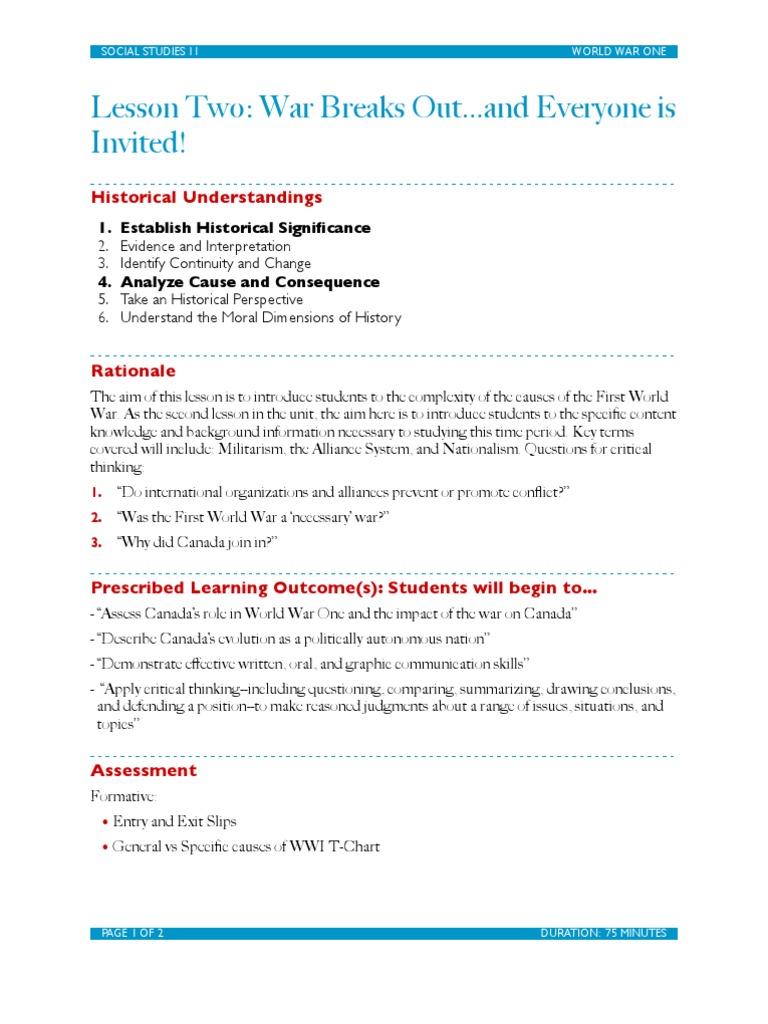 WWI Unit-Lesson 2 Plan | Download Free PDF | Critical Thinking ...