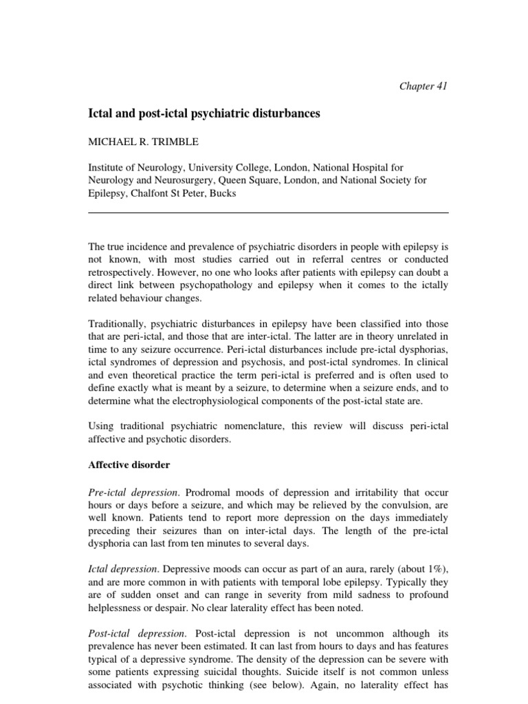 Ictal and Postictal Psychiatric Disturbances - Trimble | PDF ...