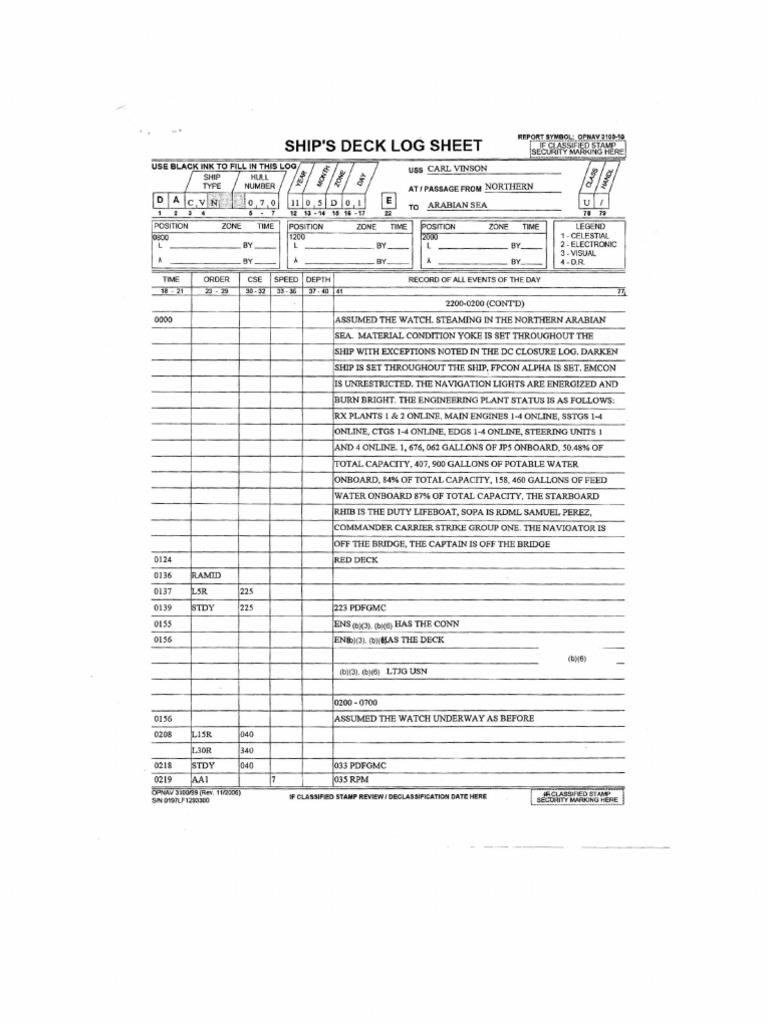 USS Carl Vinson Deck Logs May 1, 2011 To May 7, 2011 | PDF | Navigator ...