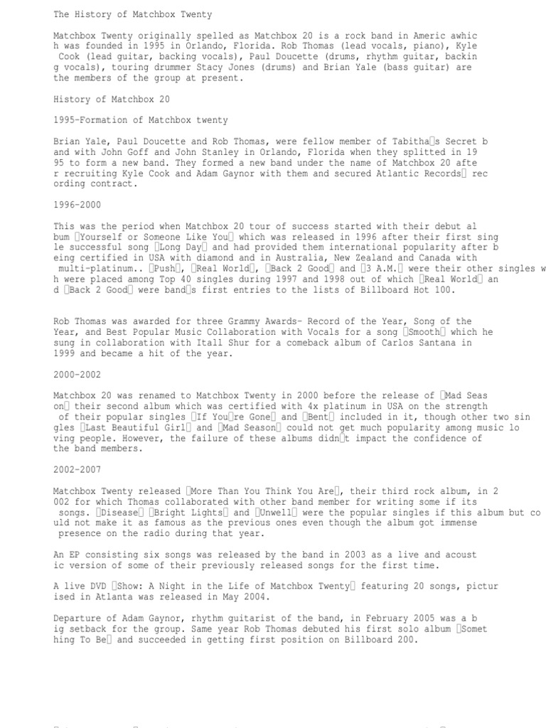 The History of Matchbox Twenty | PDF | Music Industry | Recorded Music