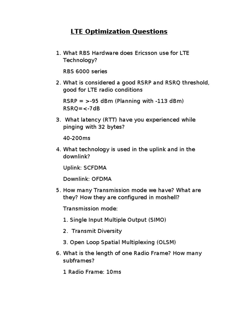 LTE Optimization Key Questions & Answers | PDF | Technology & Engineering
