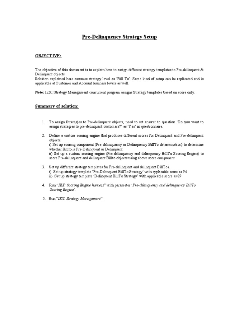 Pre-Delinquency Strategy Setup Guide | PDF | Strategic Management ...