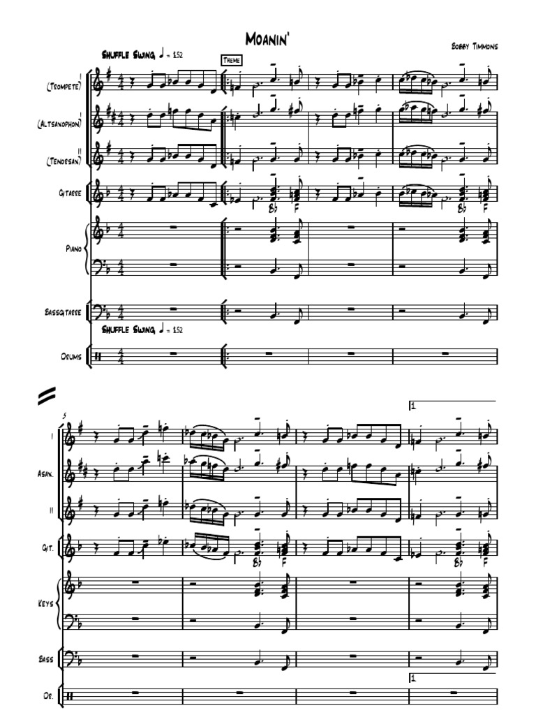 Moanin Full Score | PDF | Music Performance | American Popular Music