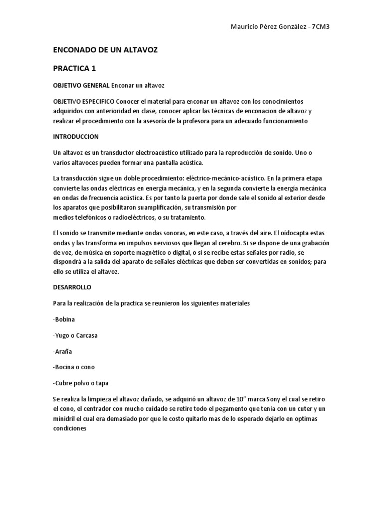 Enconado de Un Altavoz | PDF | Altoparlante | Electrónica