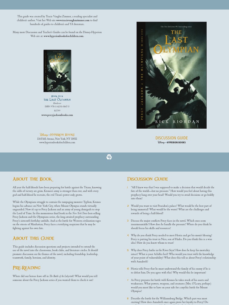 Percy Jackson and The Olympians - The Last Olympian Discussion Guide ...