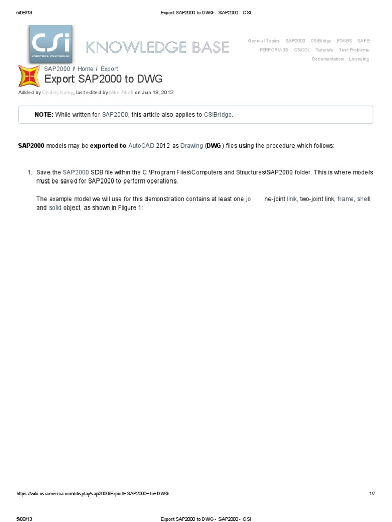 Export Sap2000 To DWG - Sap2000 - Csi | PDF | Auto Cad | Computer File