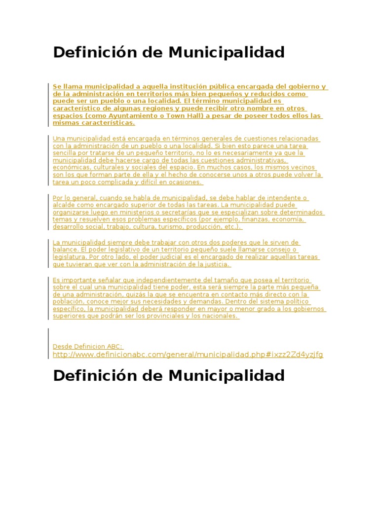 Definición de Municipalidad | Descargar gratis PDF | Gobierno local ...