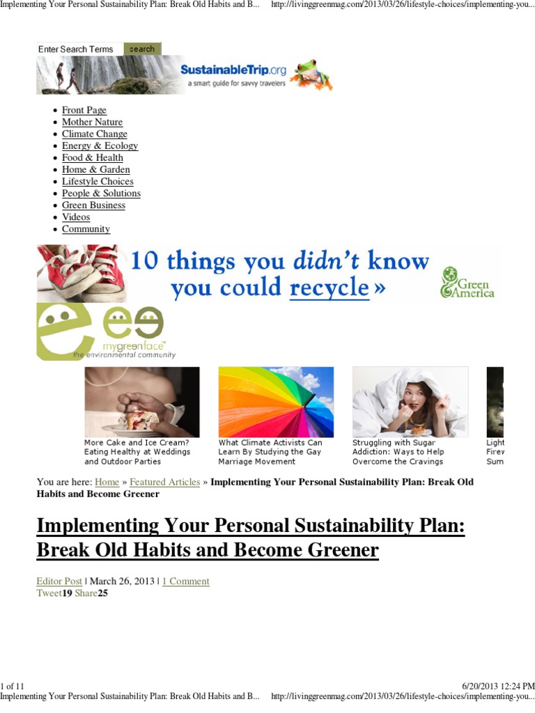 Implementing Your Personal Sustainability Plan - Break Old Habits and ...