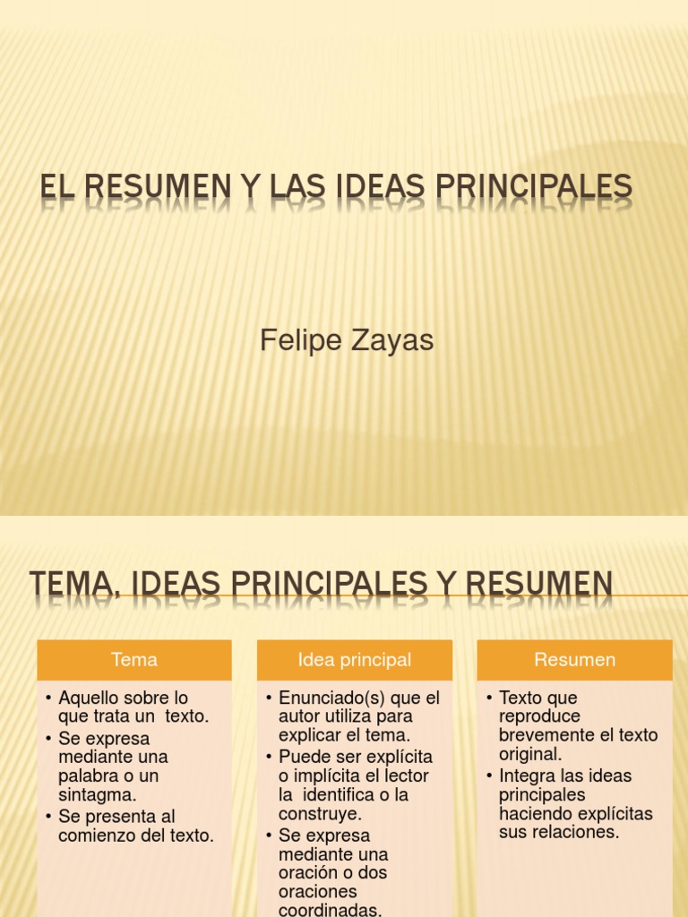 El Resumen y Las Ideas Principales 1234121490493505 2 | PDF | Oración ...