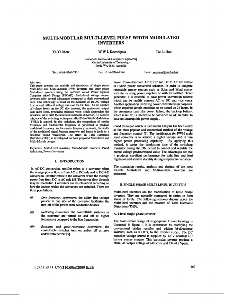 Multi-Modular Multi-Level Pulse Width Modulated Inverters: Mon W L ...