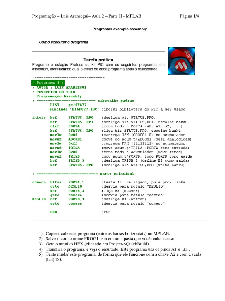 Programas Assembly para PIC16F877 | PDF | Biblioteca (informática) | Engenharia Elétrica