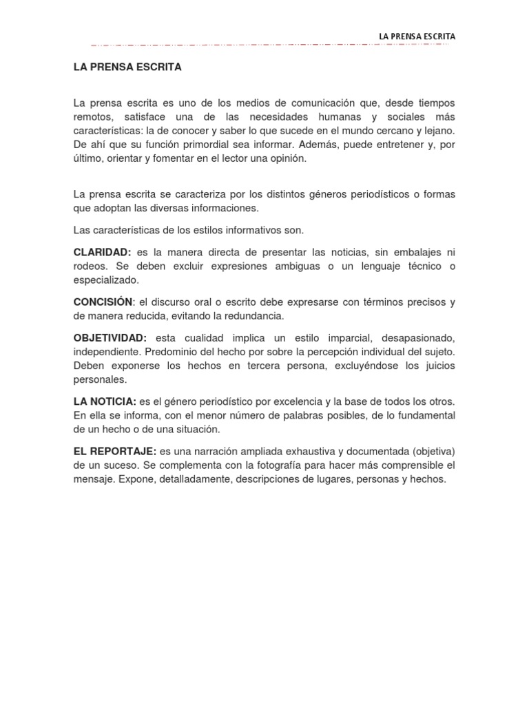 Características de la Prensa Escrita | PDF | Medios de comunicación ...