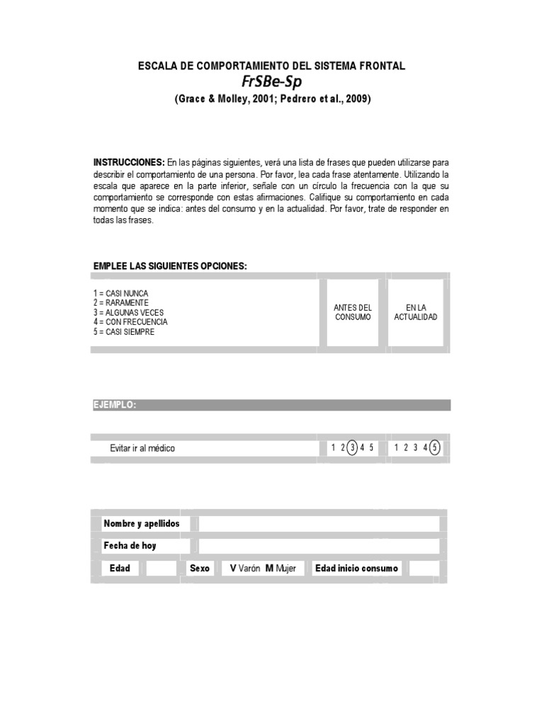 Escala de Comportamiento Frontal (FrSBe-Sp) | Descargar gratis PDF ...