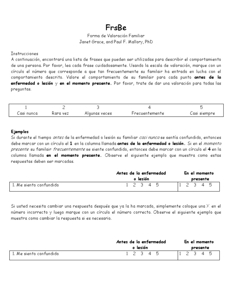 Escala de Comportamiento Frontal (FrSBe-Familiar) | PDF | Bienestar ...