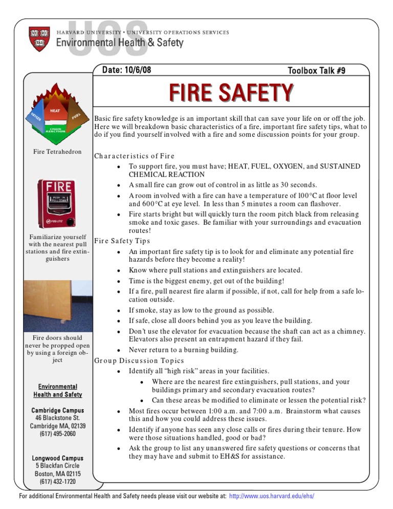 Toolbox Talk Fire Safety | PDF | Fire Safety | Fires