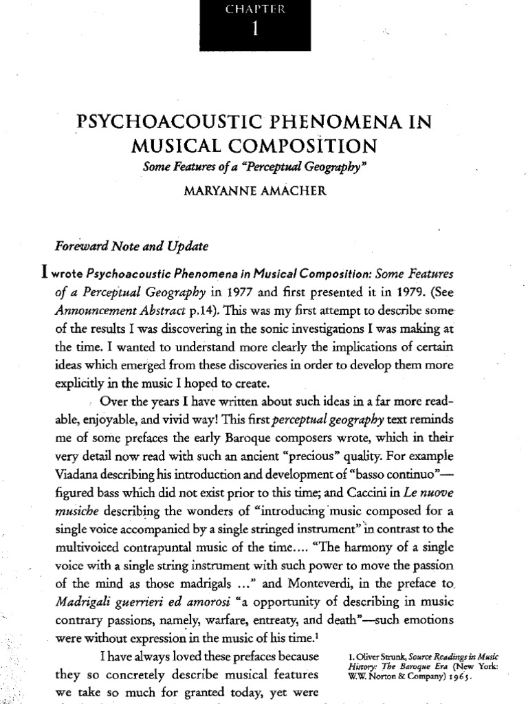 Amacher, Maryanne - Psychoacoustic Phenomena in Musical Composition | PDF